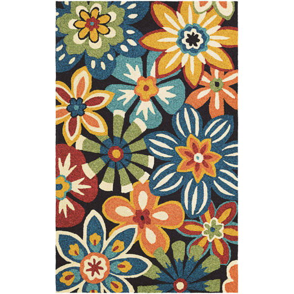 Red Barrel Studio® Tapis intérieur / extérieur floral multicolore bleu marine Croydon et ...